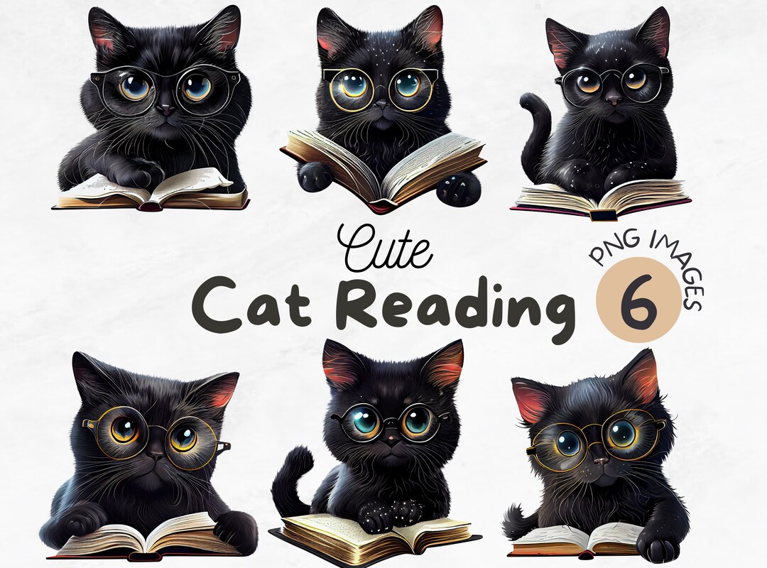 Cute Cat Reading PNG | Cute Cat Clipart | Kitten Png | Reading Clipart ...