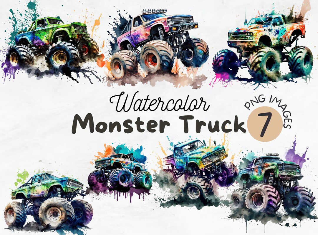 Watercolor Monster Truck PNG | Monster Truck Clipart | Monster Truck ...