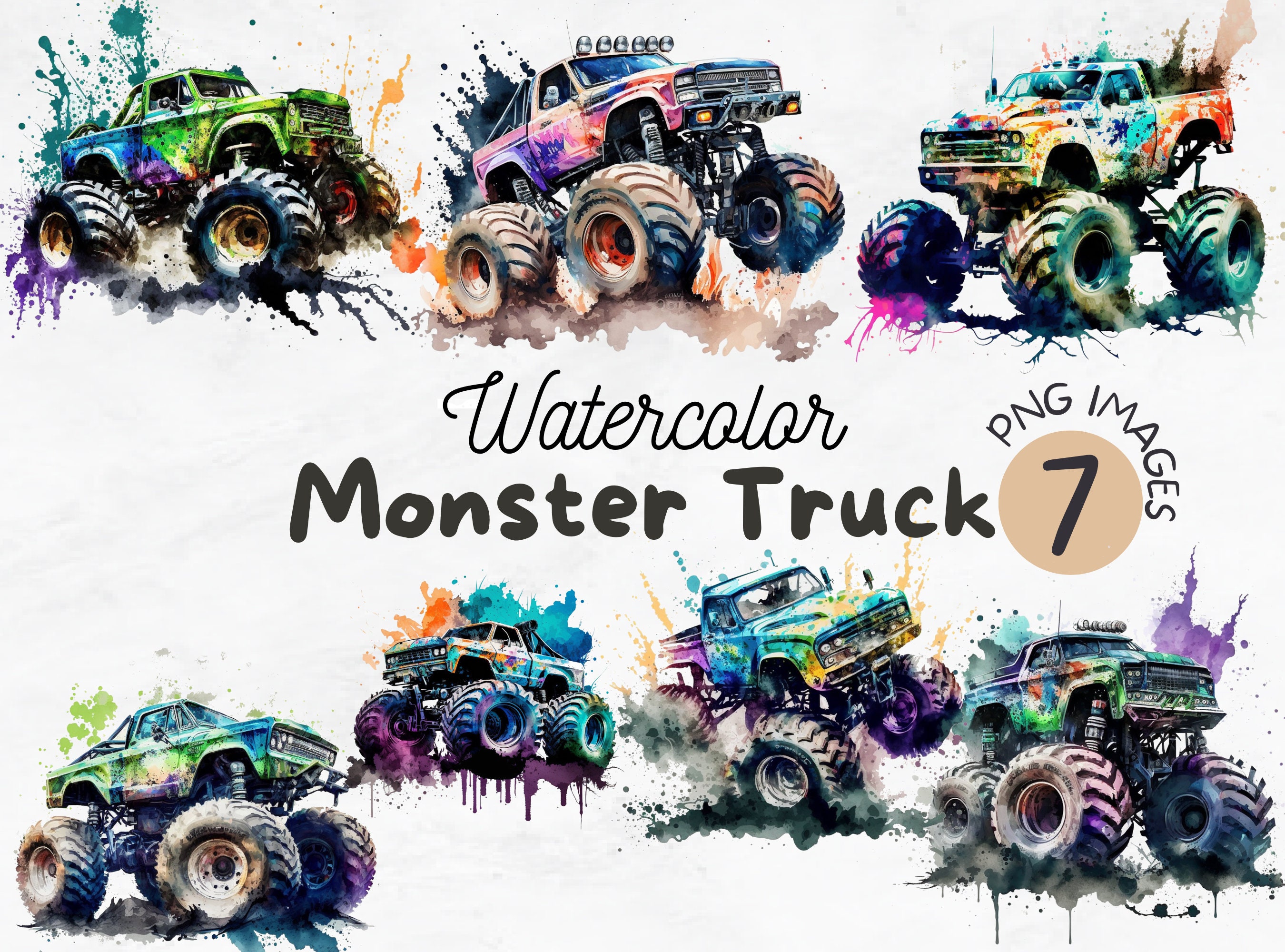 Watercolor Monster Truck PNG Monster Truck Clipart Monster Truck ...