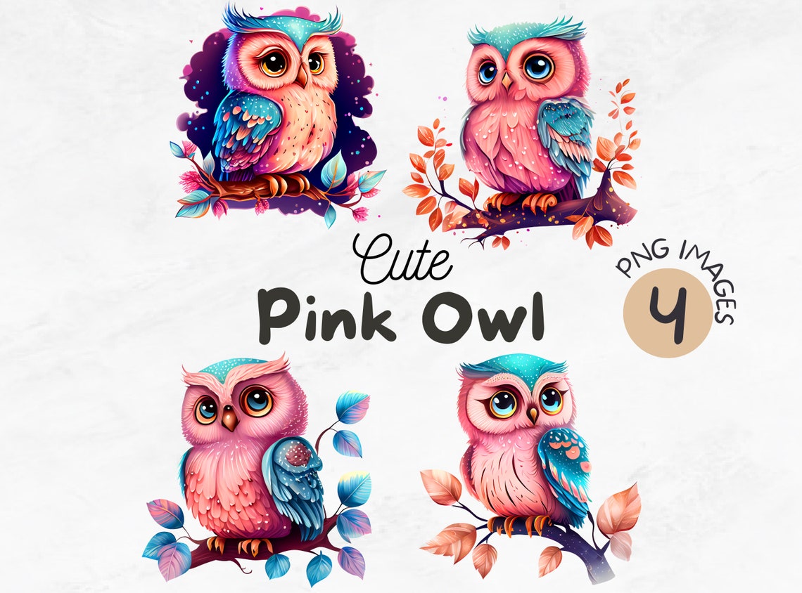 Cute Pink Owl PNG Owl Clipart Owl Sublimation Bird Art - Etsy
