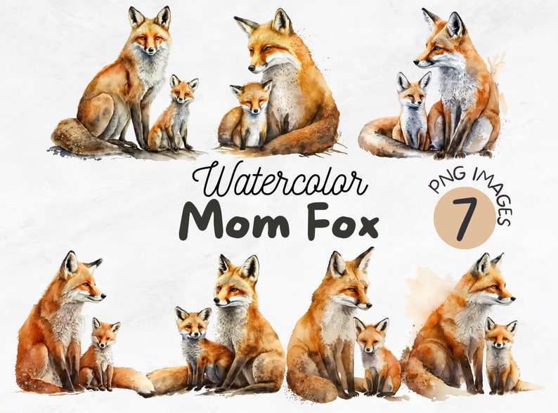 Watercolor Mom Fox PNG Fox Clipart Fox Art Kids Png - Etsy