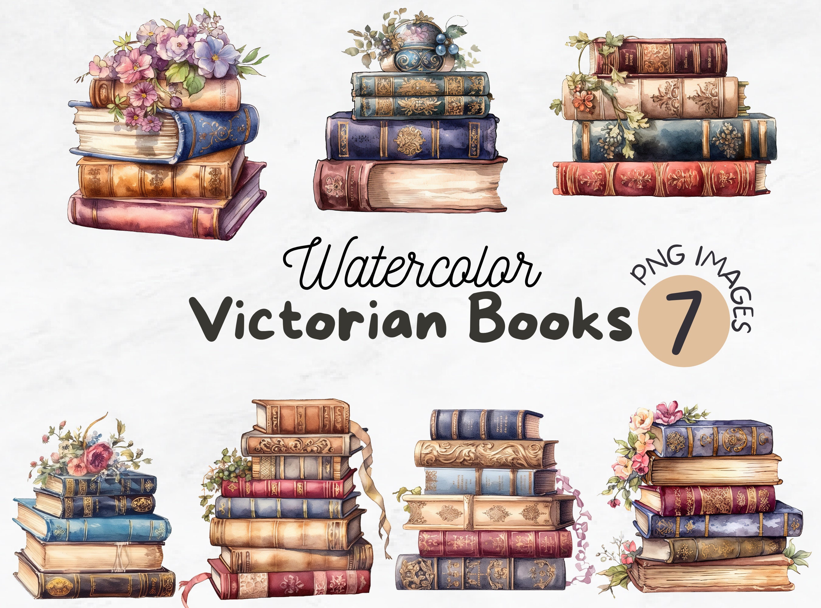 Watercolor Victorian Books PNG Victorian Old Books Clipart Reading Png ...