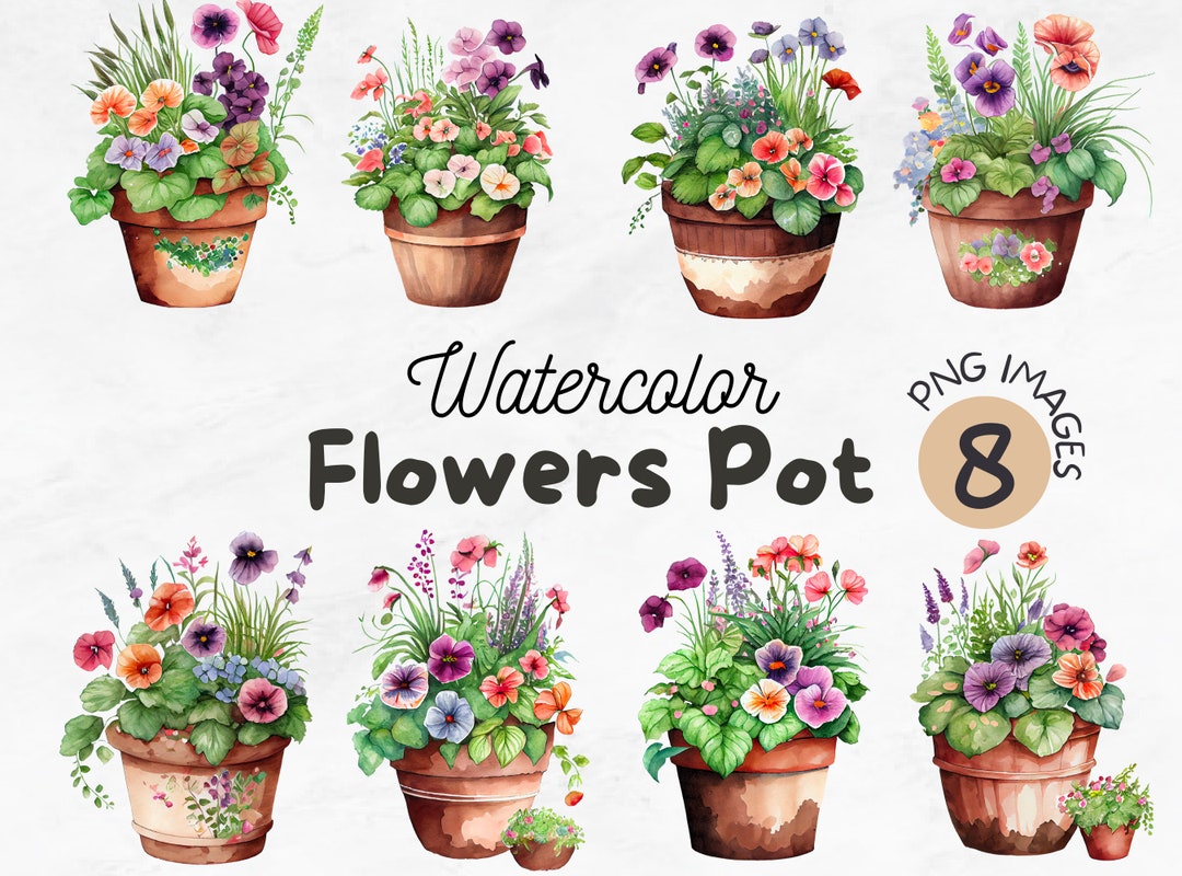 Watercolor Flowers Pot PNG | Flowers Pot Clipart | Watercolor Flowers ...