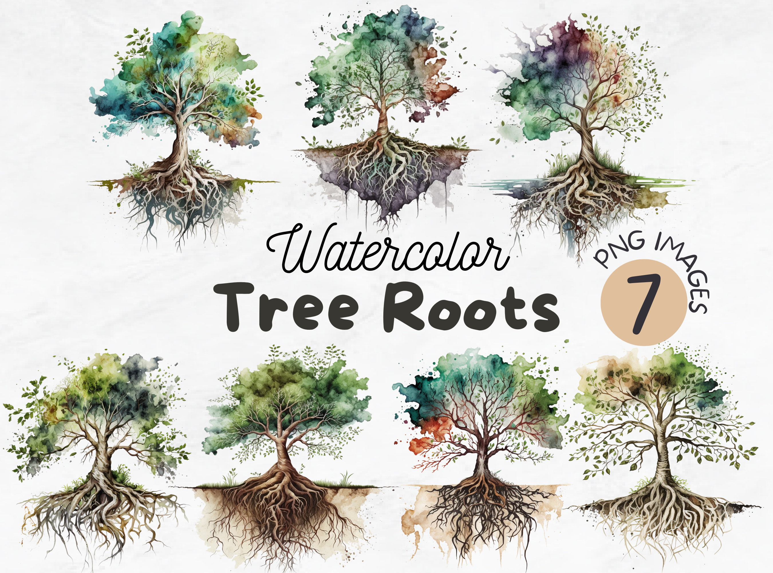 Watercolor Tree Roots PNG Tree Clipart Forest Clipart Trees Art Tree ...