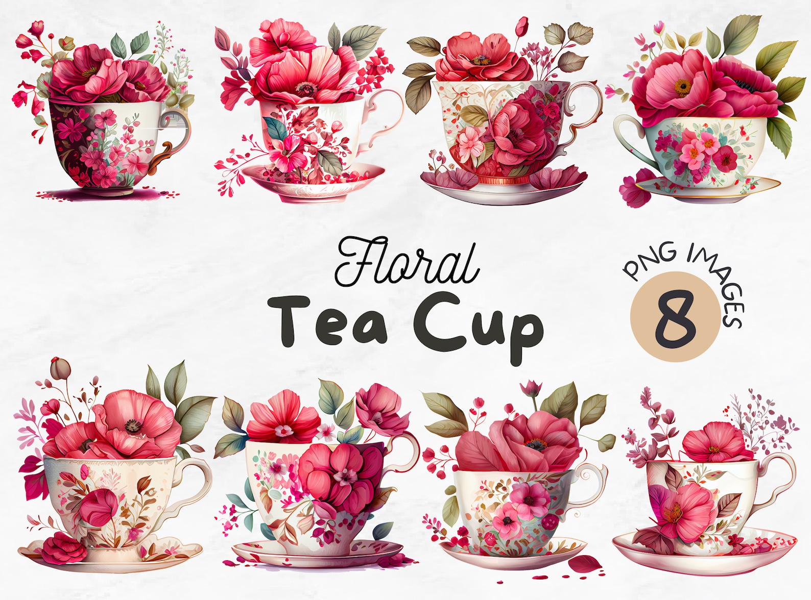 Watercolor Flower Tea Cup PNG Flower Teacup Clipart Teacup Png Floral ...