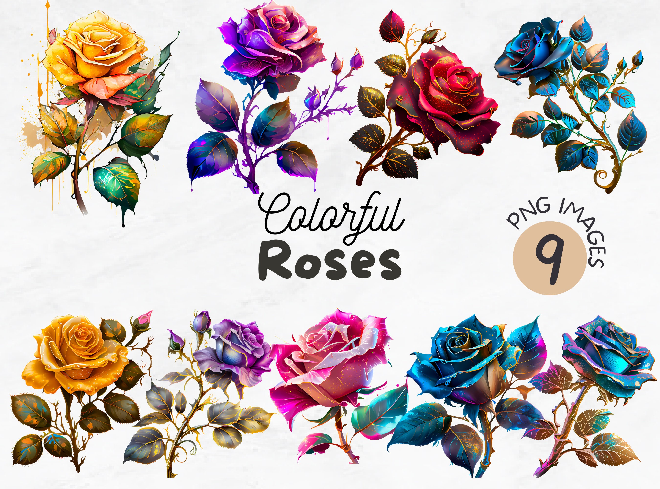 Colorful Roses PNG Colorful Roses Clipart Flowers Clipart Floral Clipart Floral Png Sublimation ...