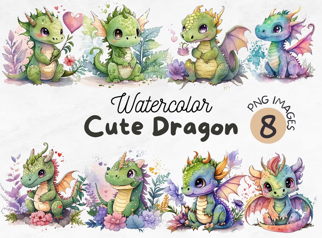 Watercolor Cute Dragon PNG | Dragon Clipart | Baby Dragon Png | Fantasy ...