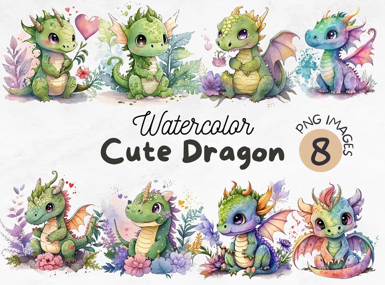 Watercolor Cute Dragon PNG Dragon Clipart Baby Dragon Png Fantasy ...