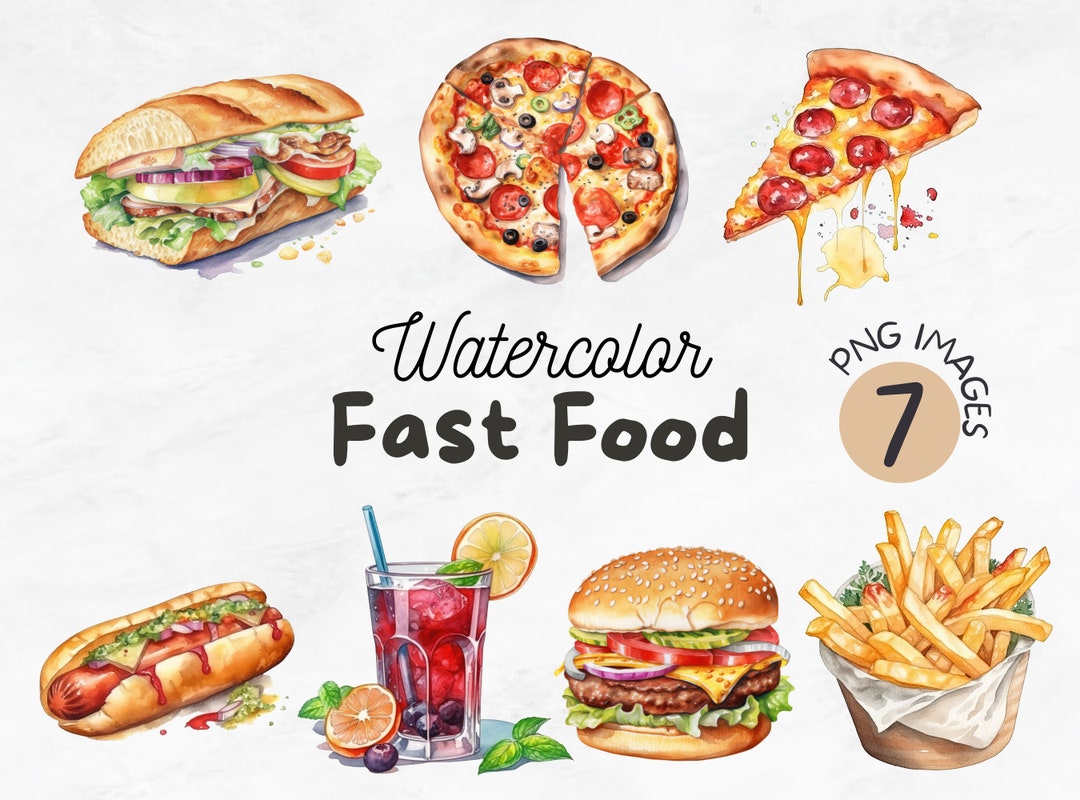 Watercolor Fast Food PNG Fast Food Clipart Pizza Png Hot Dog Png ...
