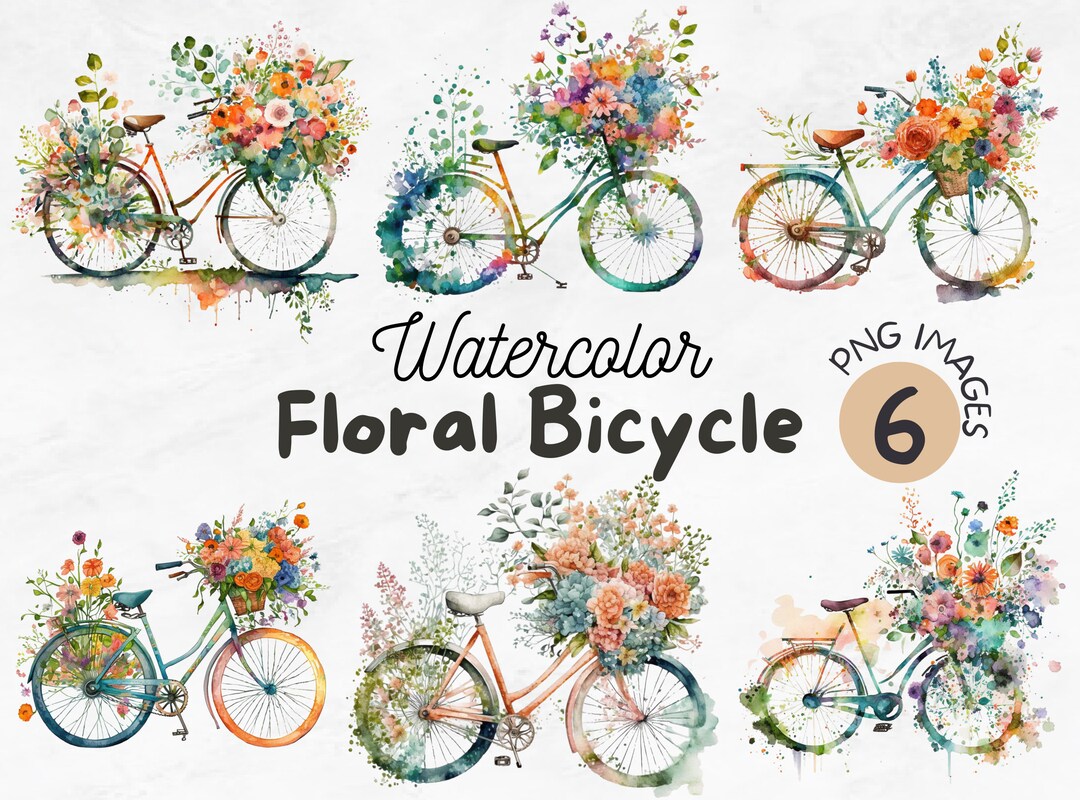 Watercolor Floral Bicycle PNG Watercolor Bicycle Clipart Bike With ...