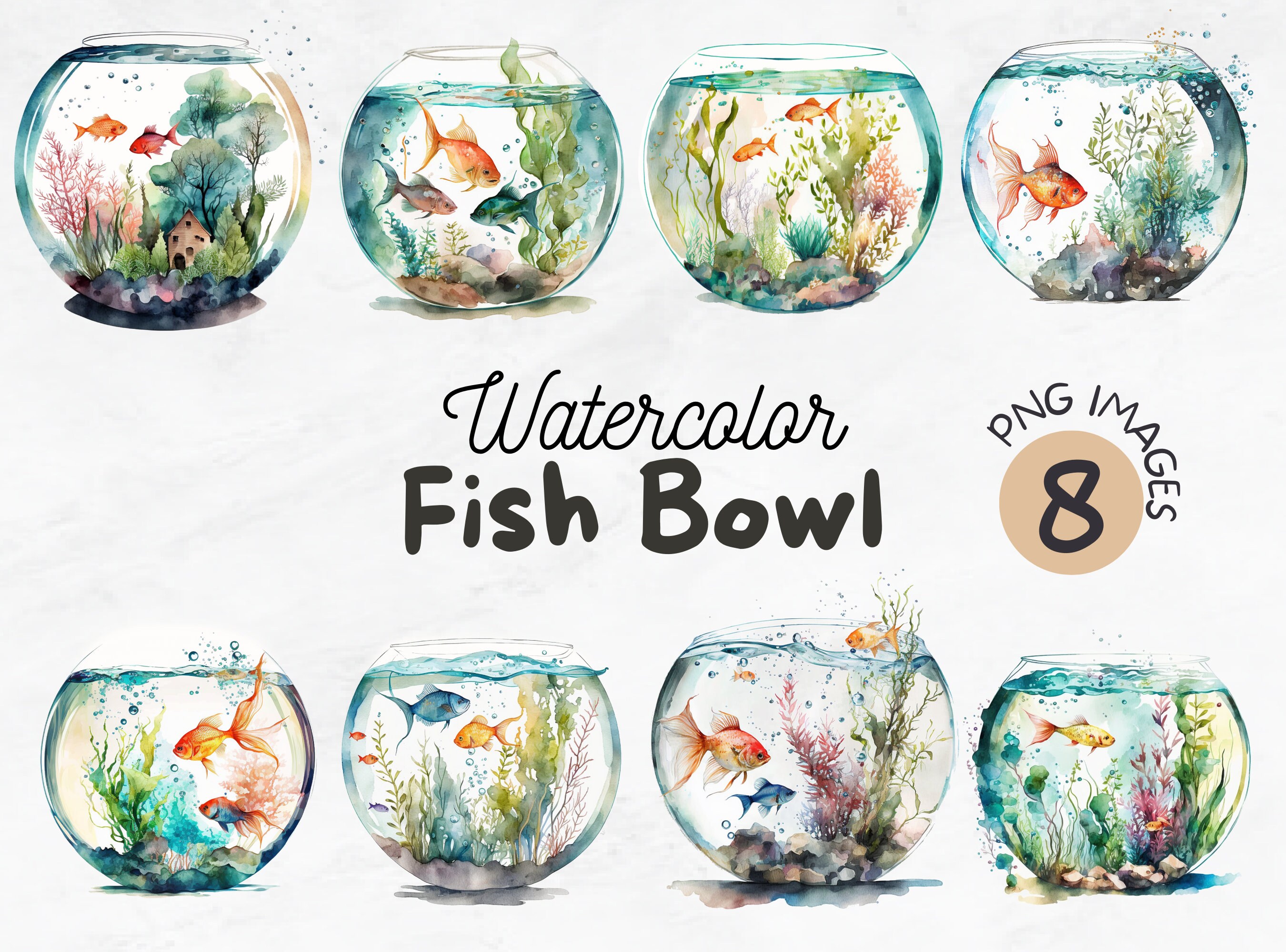 Acuarela Fish Bowl PNG / Fish Clipart / Fish Bowl Clipart / Animales ...