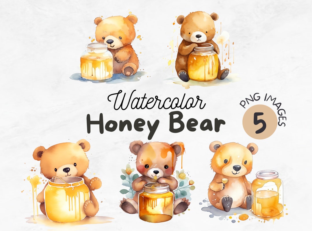 Watercolor Honey Bear PNG | Honey Bear Clipart | Kids Clipart | Baby ...