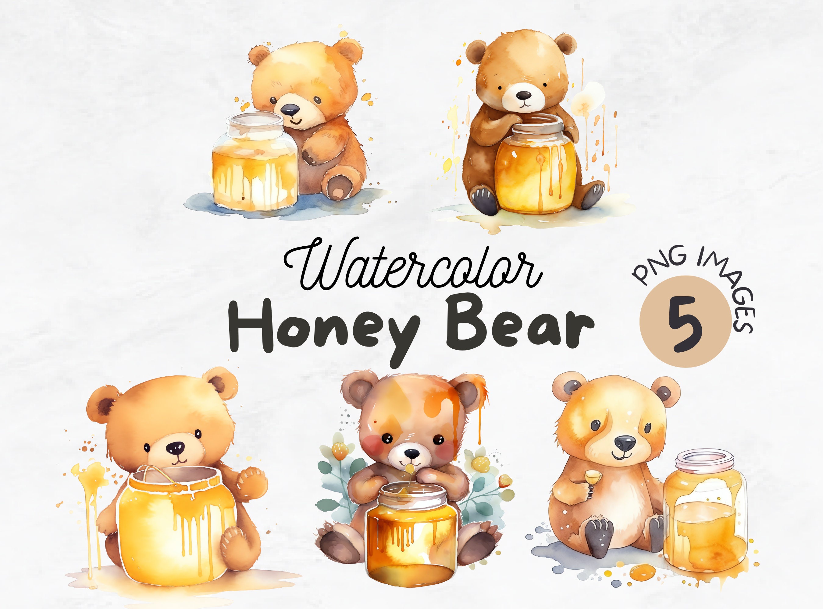 Watercolor Honey Bear PNG Honey Bear Clipart Kids Clipart - Etsy