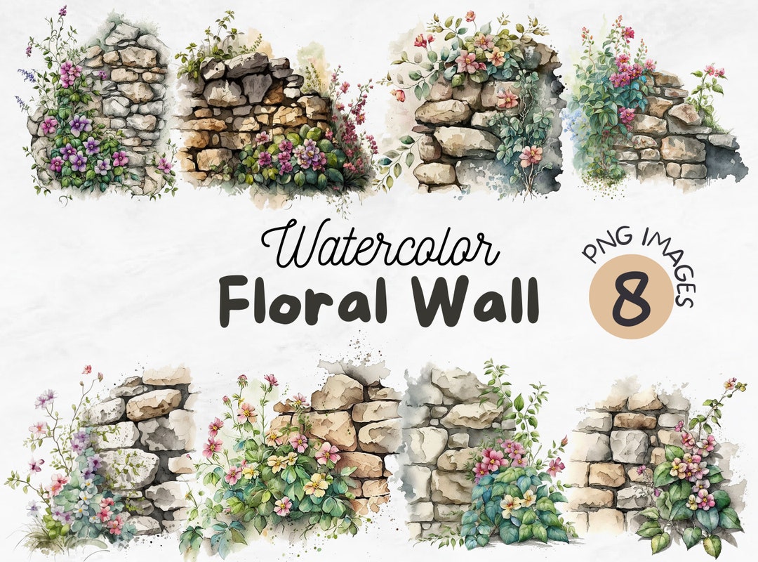 Watercolor Floral Stone Wall PNG Floral Wall Clipart Flowers Clipart ...