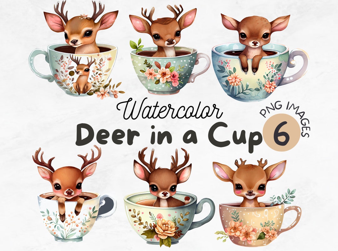 Cute Deer in a Cup PNG Deer Clipart Deer Png Animals Png Floral Animal ...
