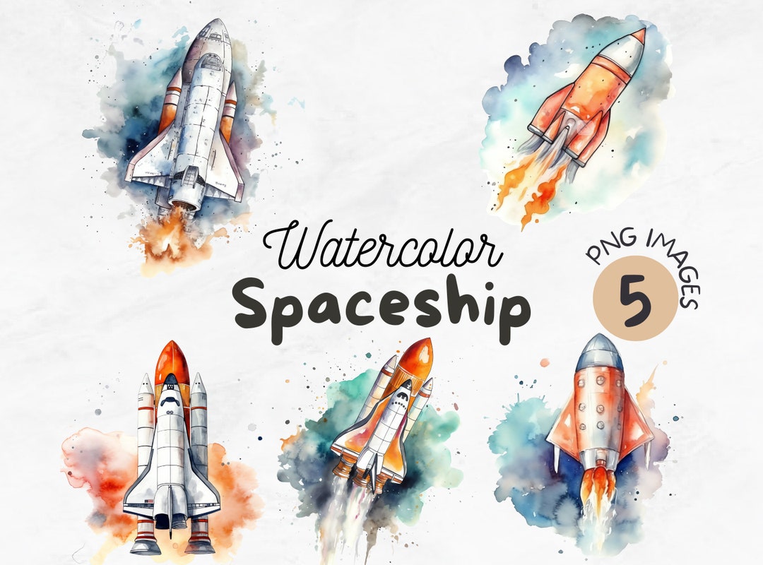 Watercolor Spaceship PNG | Astronaut Clipart | Space Png | Spaceship ...