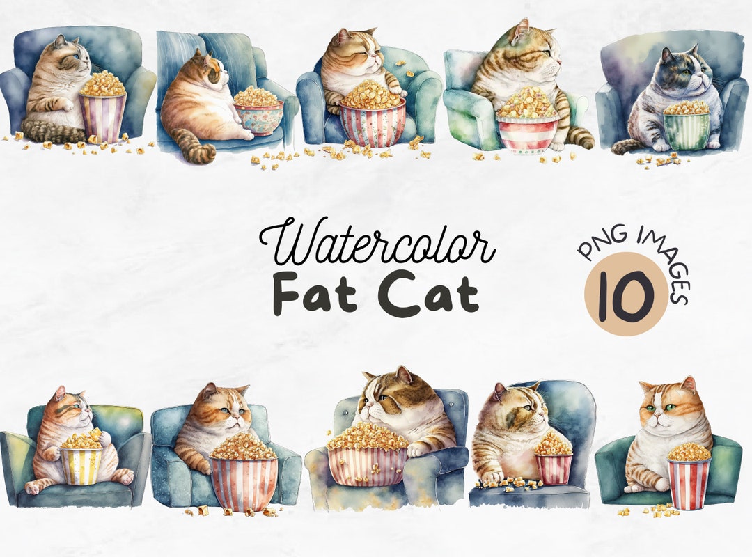 Watercolor Fat Cat PNG Fat Cat Clipart Cat Png Kitten Png Funny Kitten ...
