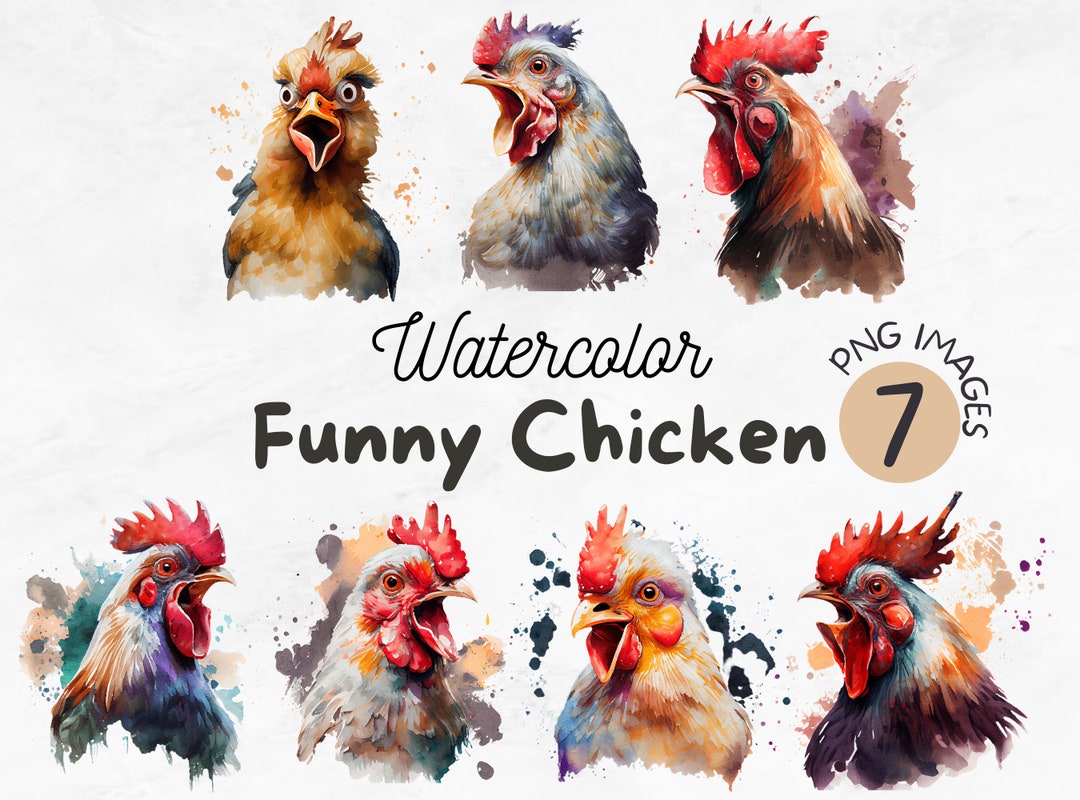 Funny Chicken Watercolor PNG | Chicken Png | Chicken Clipart | Farm ...