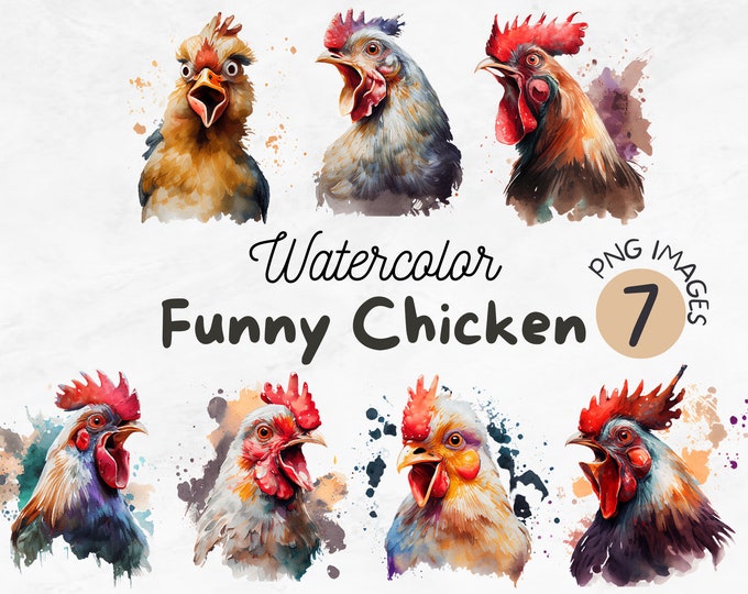 Funny Chicken Watercolor PNG Chicken Png Chicken Clipart Farm Animals ...