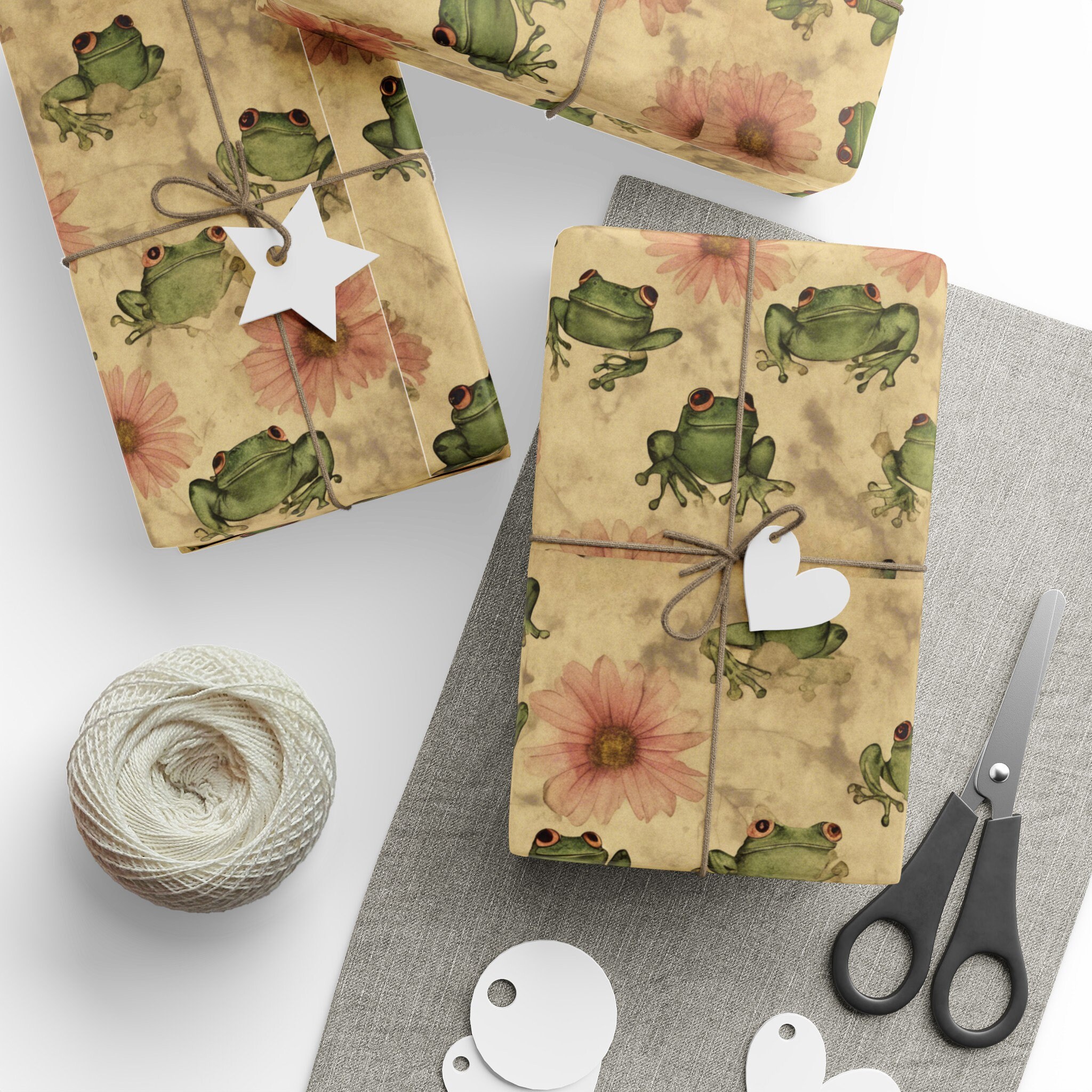 Vintage Look Frog and Flowers Wrapping Paper, Vintage Frog Gift Wrap ...