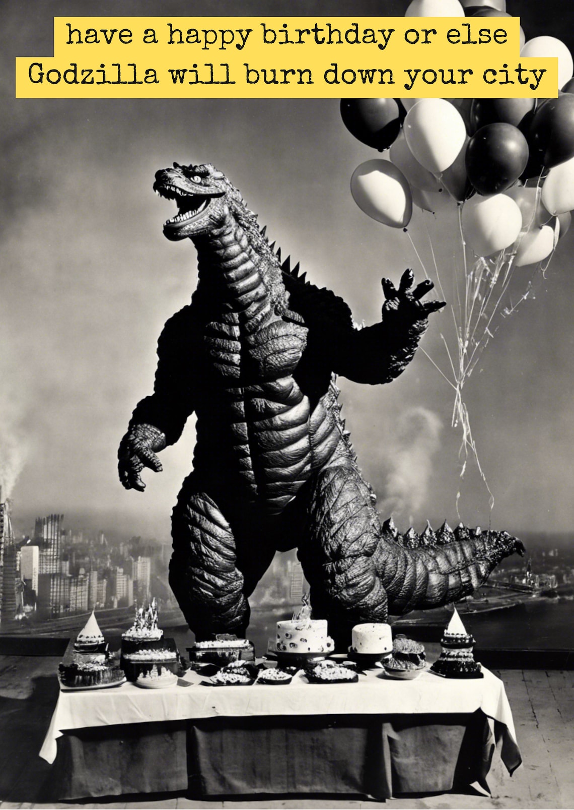 Godzilla Birthday Card, Monster Birthday Card, Funny Birthday Card, Dad ...