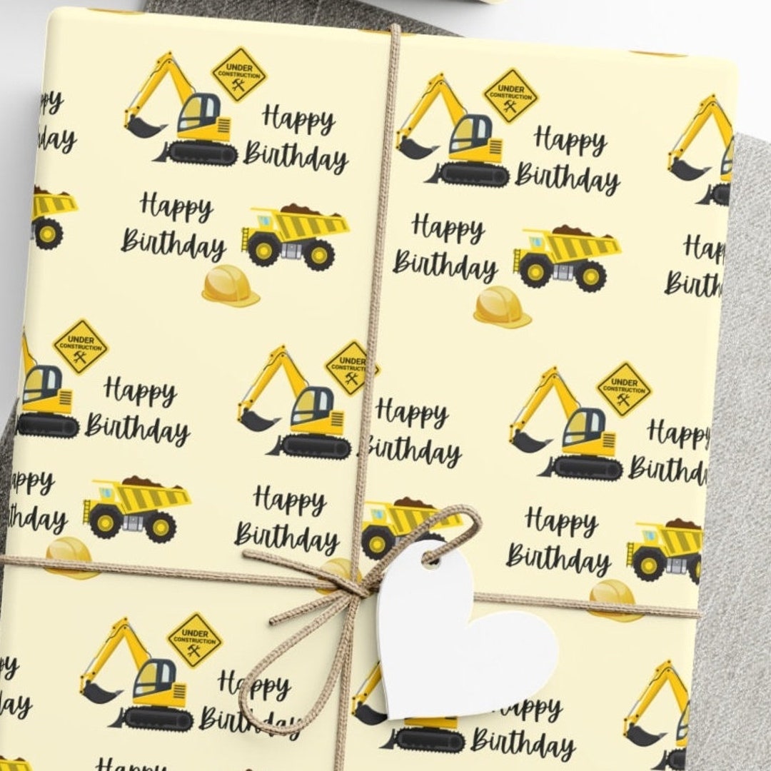 Construction Birthday Wrapping Paper, Construction Site Themed Wrapping ...