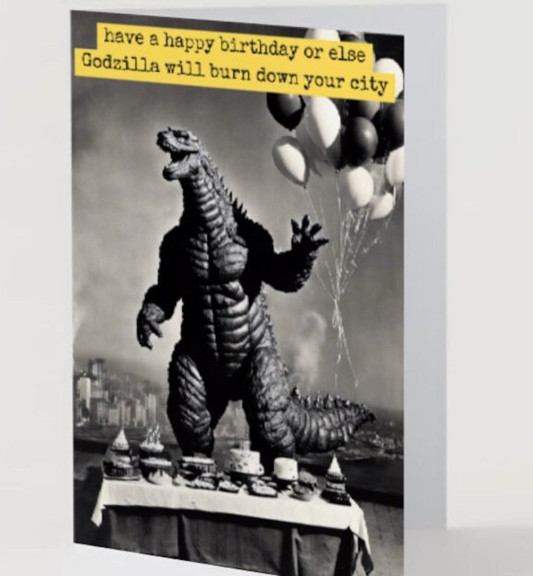 Godzilla Birthday Card, Monster Birthday Card, Funny Birthday Card, Dad ...
