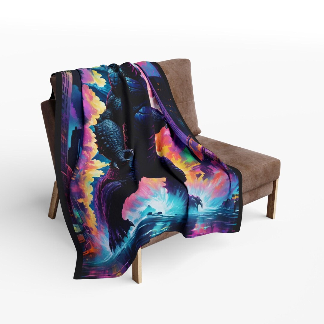 Electric Godzilla Throw Arctic Fleece Blanket, Psychedelic Godzilla ...