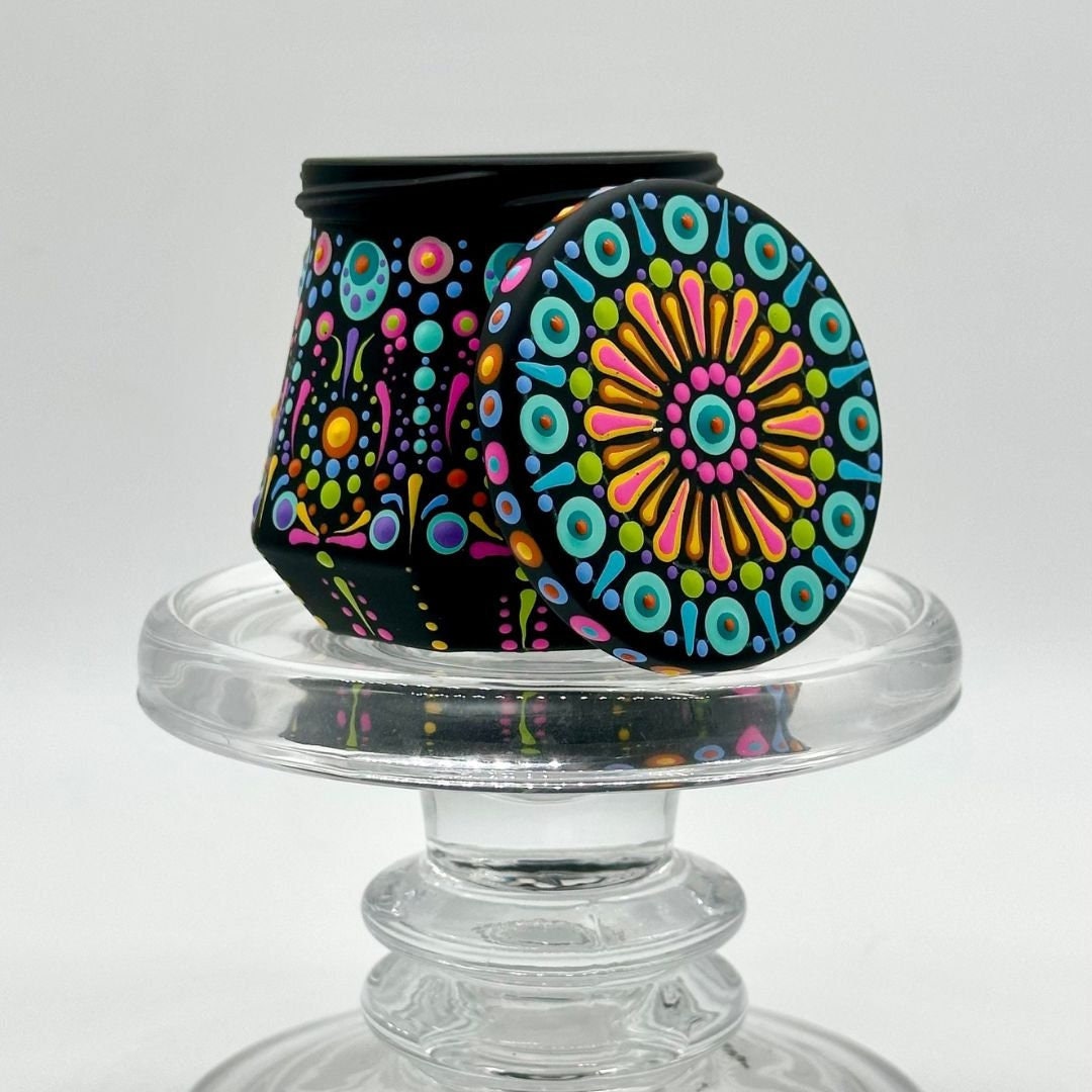 Glass Octagon Jar With Matte Black Base, Hand Painted With Acrylics and ...