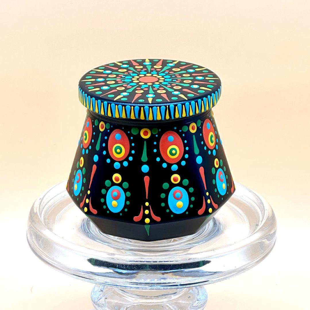 Glass Octagon Jar With Matte Black Base, Hand Painted With Acrylics and ...