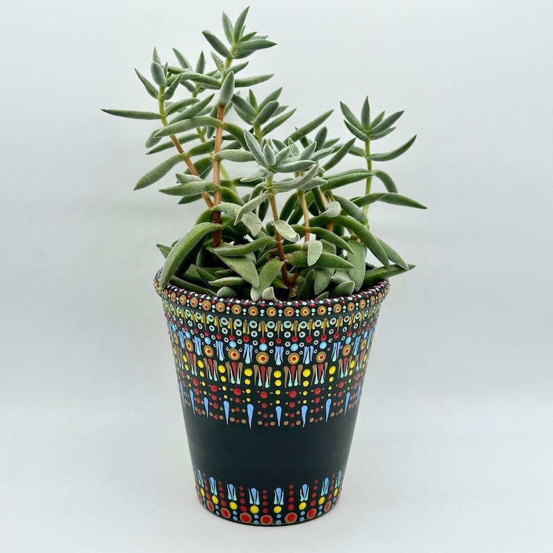 Hand-painted Terra Cotta Planter, Mandala Dot Art, Unique Succulent Pot ...
