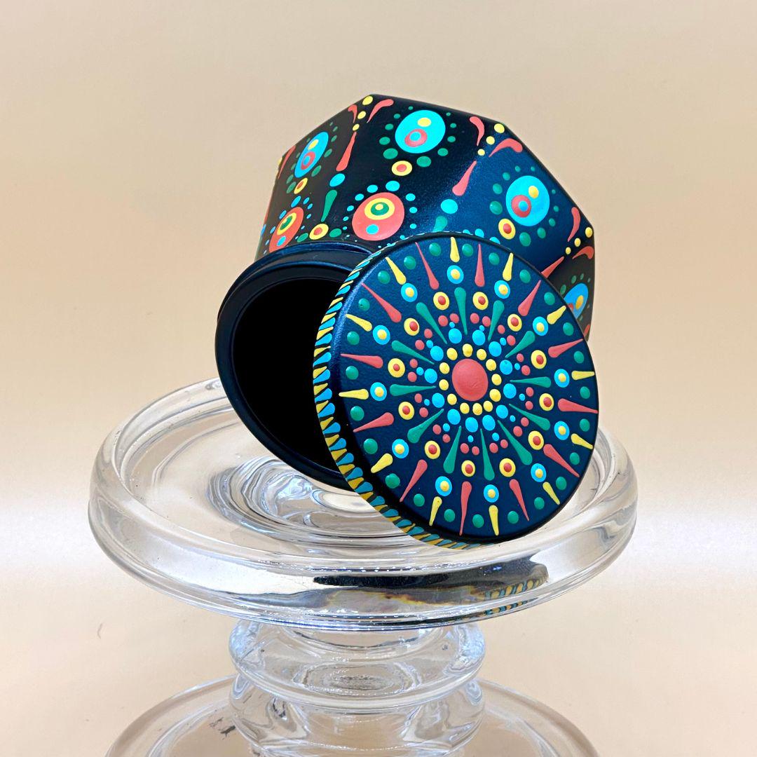 Glass Octagon Jar With Matte Black Base, Hand Painted With Acrylics and ...