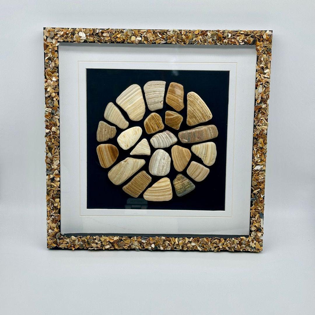 Shell Art. Quahog, Wampum Shell Pieces, Glued to Black Linen Paper With ...