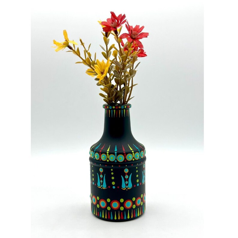 Glass Bottle Vase, Hand Painted, Mandela, Bohemian, Eclectic, - Etsy