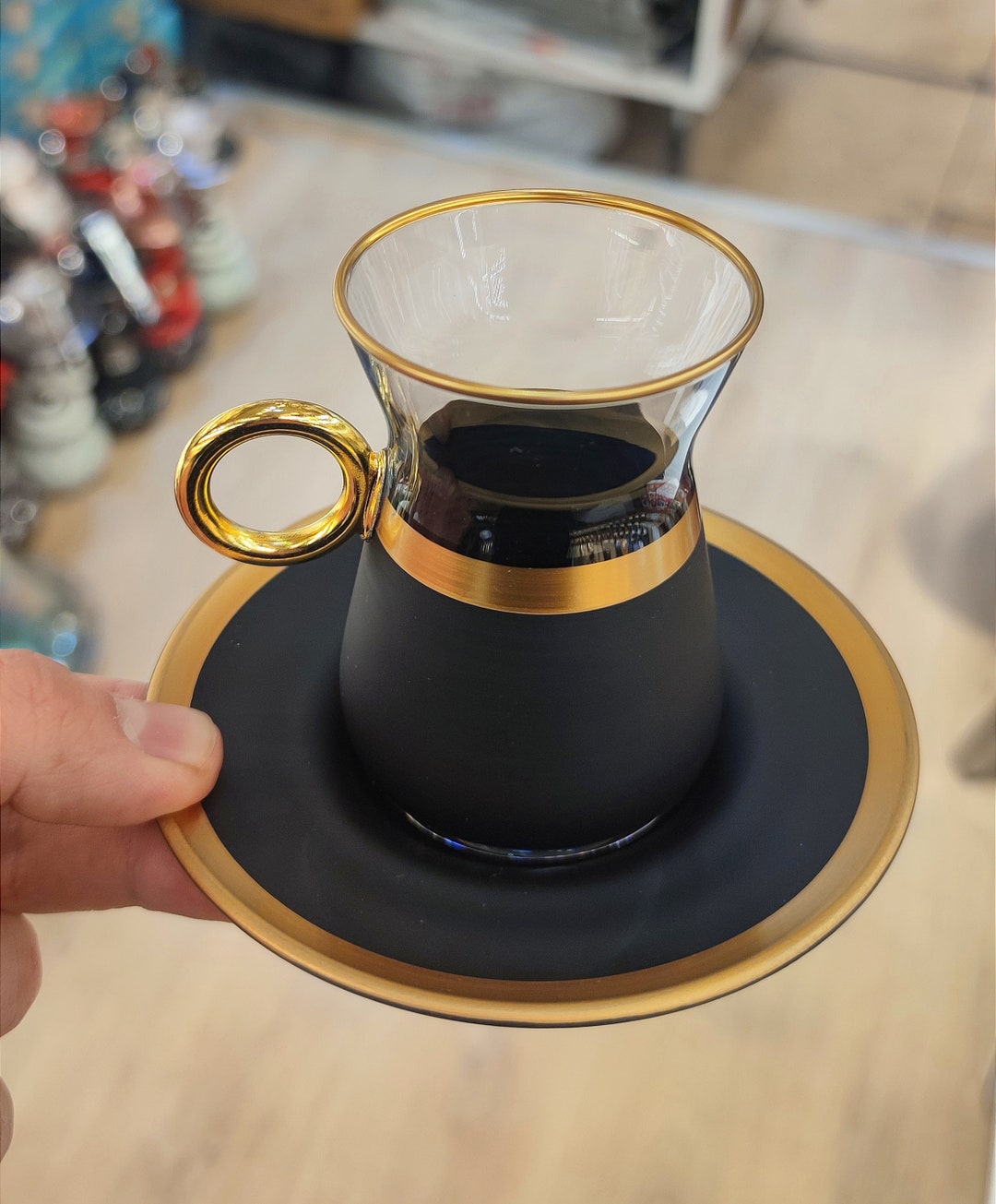 Black Turkish Tea Set Turkish Tea Cups Handmade Tea Glasses - Etsy