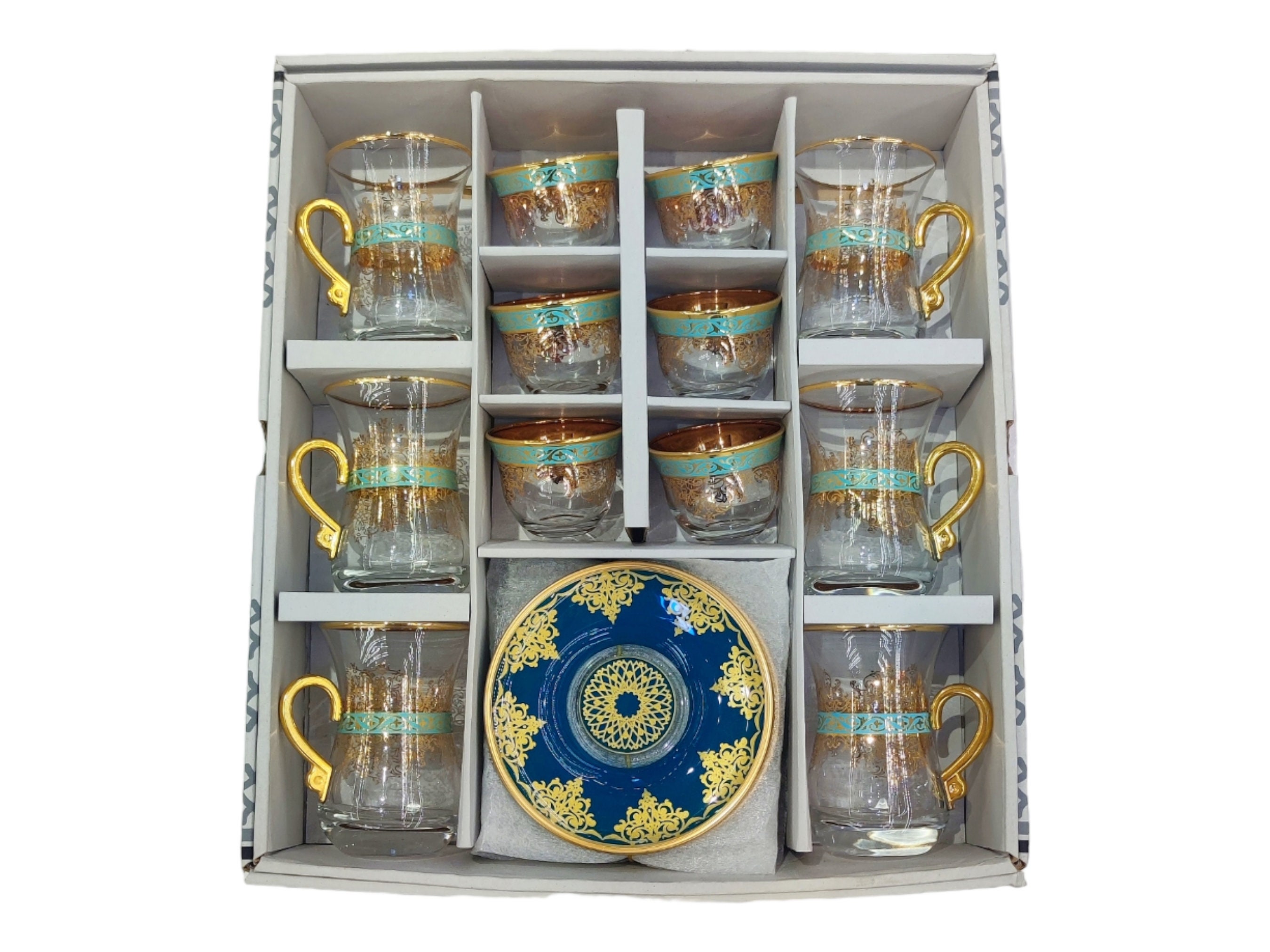 Turkish Tea Set Turkish Tea Cups&coffee Set Handmade Tea Glasses 18 Pcs ...