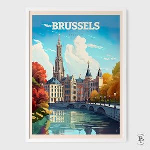 Brussels Belgium Art Print Retro Europe Travel Poster Honeymoon Gifts ...