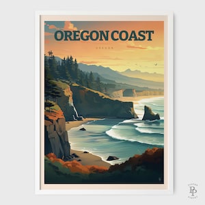 Oregon Coast Retro Travel Poster Ocean Decor Trendy Beach Decor Art ...