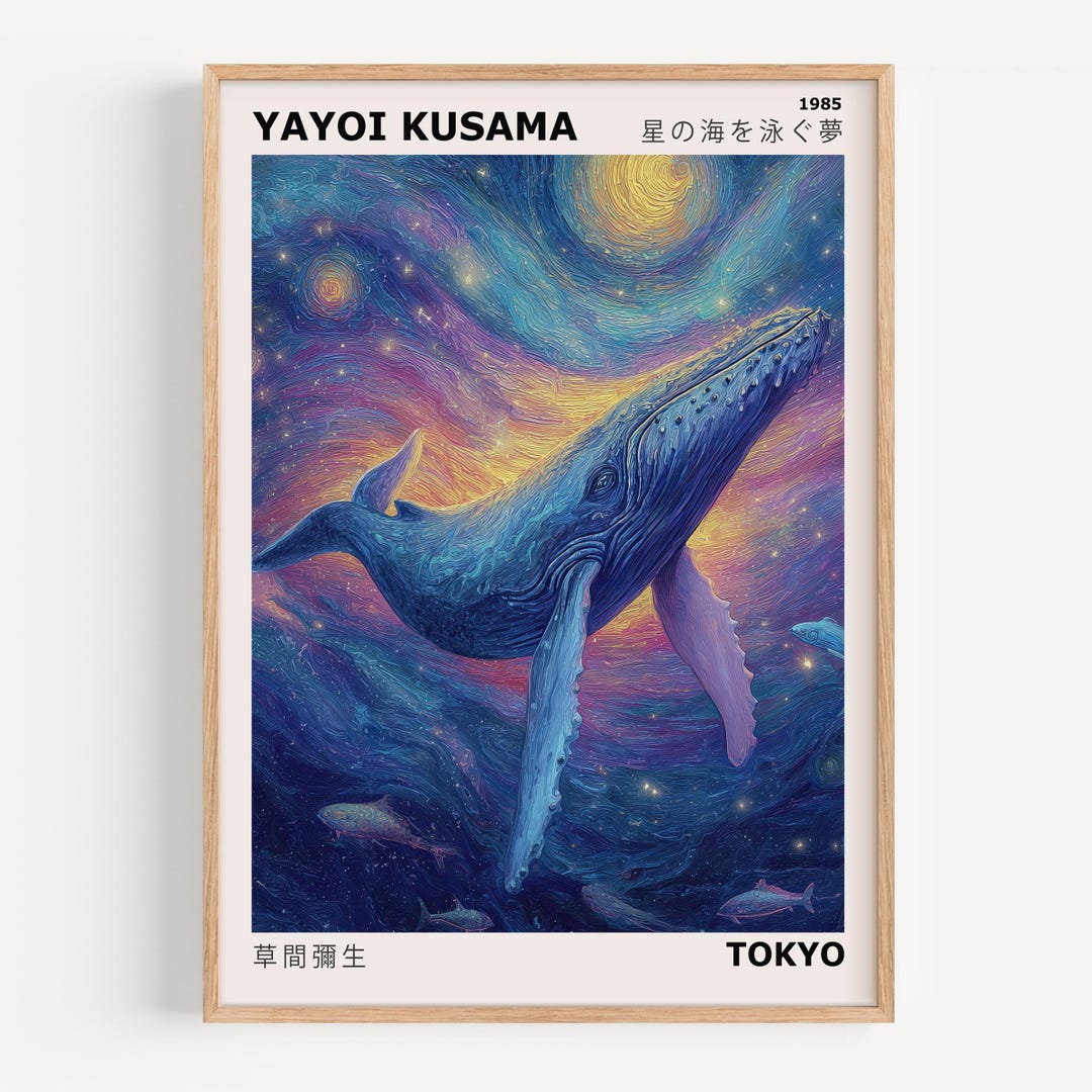 Starry Whale Print by Yayoi Kusama Style – Surreal Ocean Poster With ...