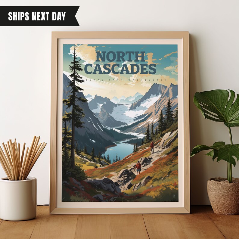 North Cascades Art Print Vintage Travel Poster Washington National Park ...