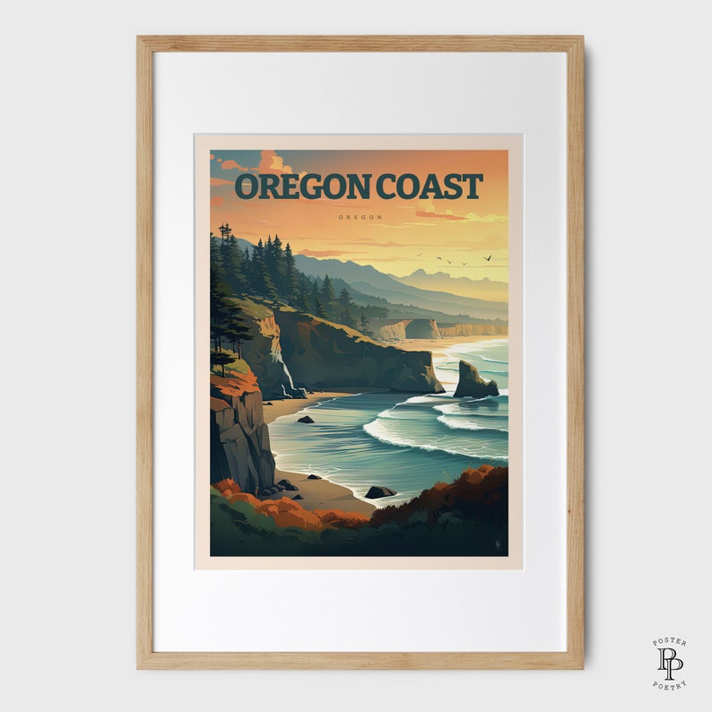 Oregon Coast Travel Poster | Retro Ocean Beach Art Print - Etsy