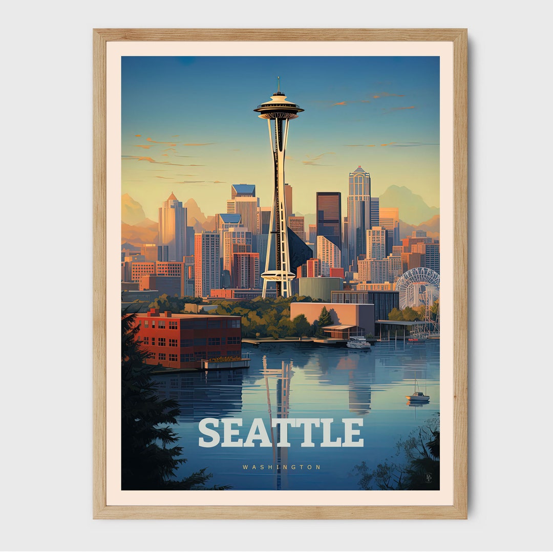 Seattle Living Room Wall Art Vintage Retro Poster Giftable Travel Print ...