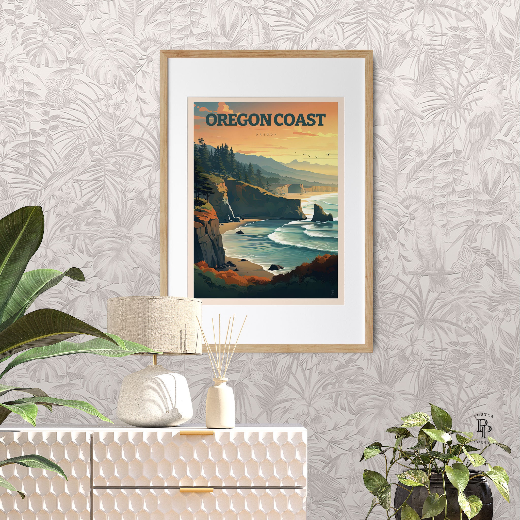 Oregon Coast Travel Poster | Retro Ocean Beach Art Print - Etsy