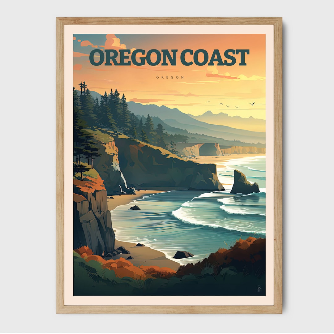 Oregon Coast Retro Travel Poster Ocean Decor Trendy Beach Decor Art ...