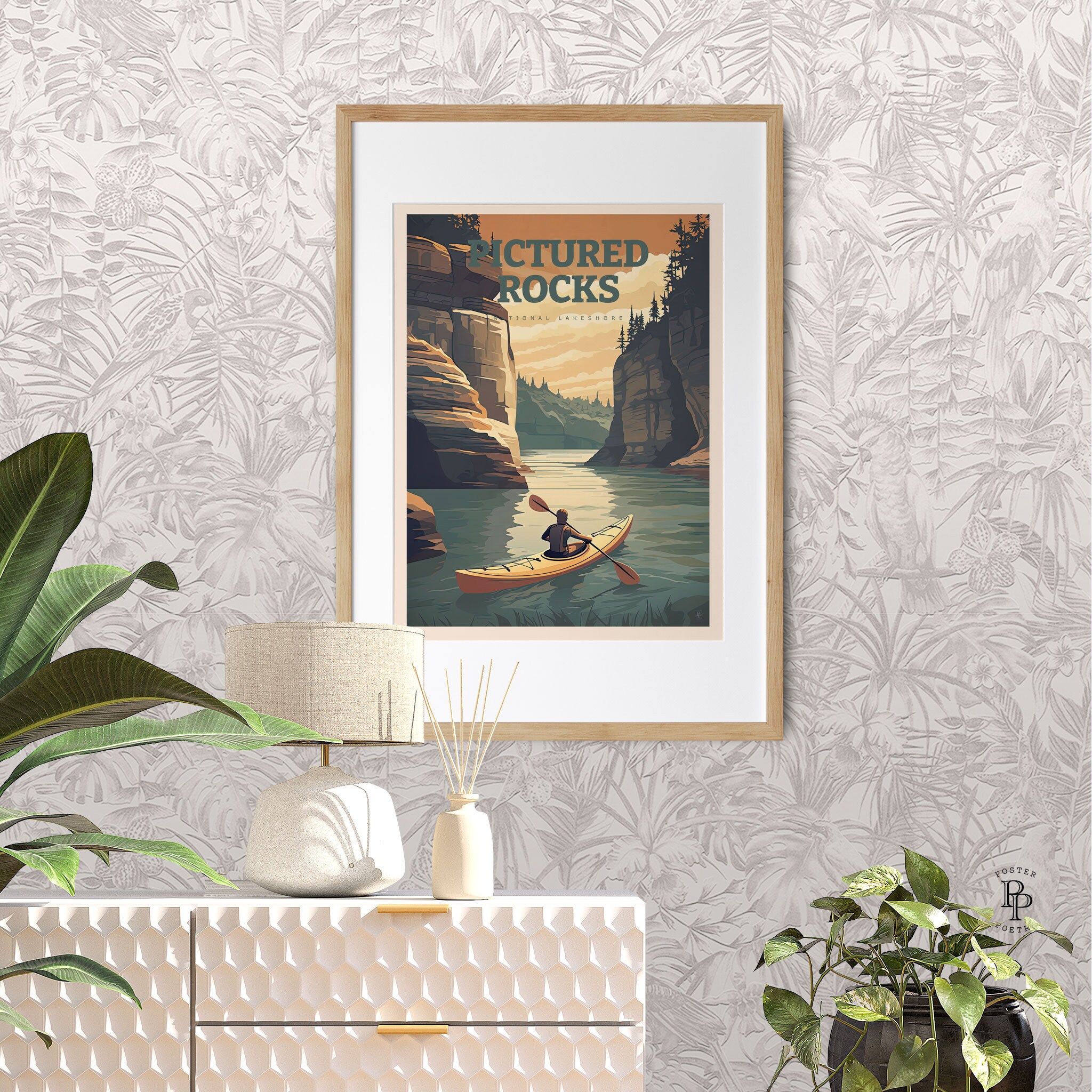Pictured Rocks National Lakeshore Living Room Wall Art, Kayak Print ...