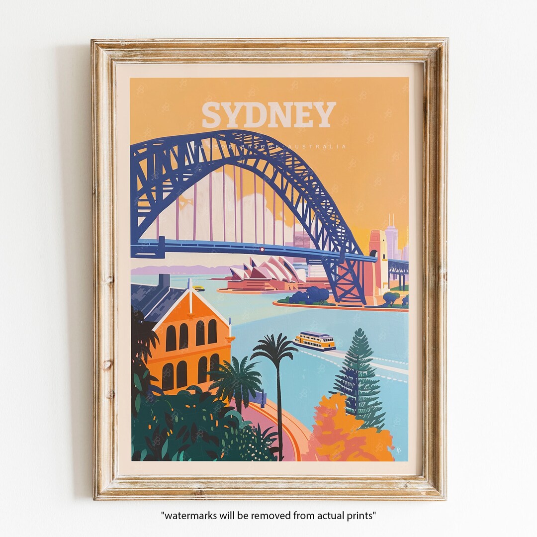 Sydney Print, Australia Travel Poster, Honeymoon Wedding, Giftable Art ...