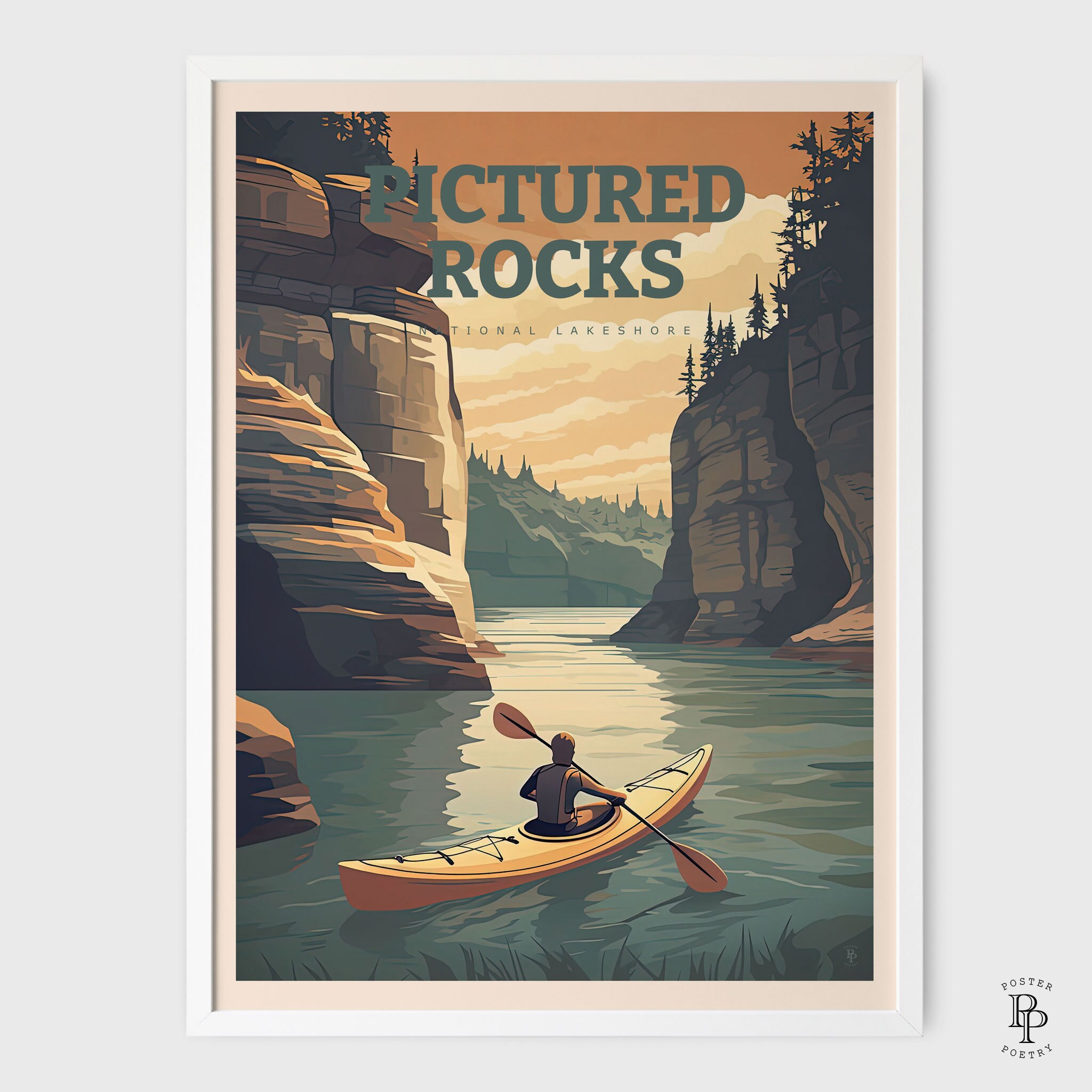 Pictured Rocks Kayak Art Print, Modern Home Decor - Etsy