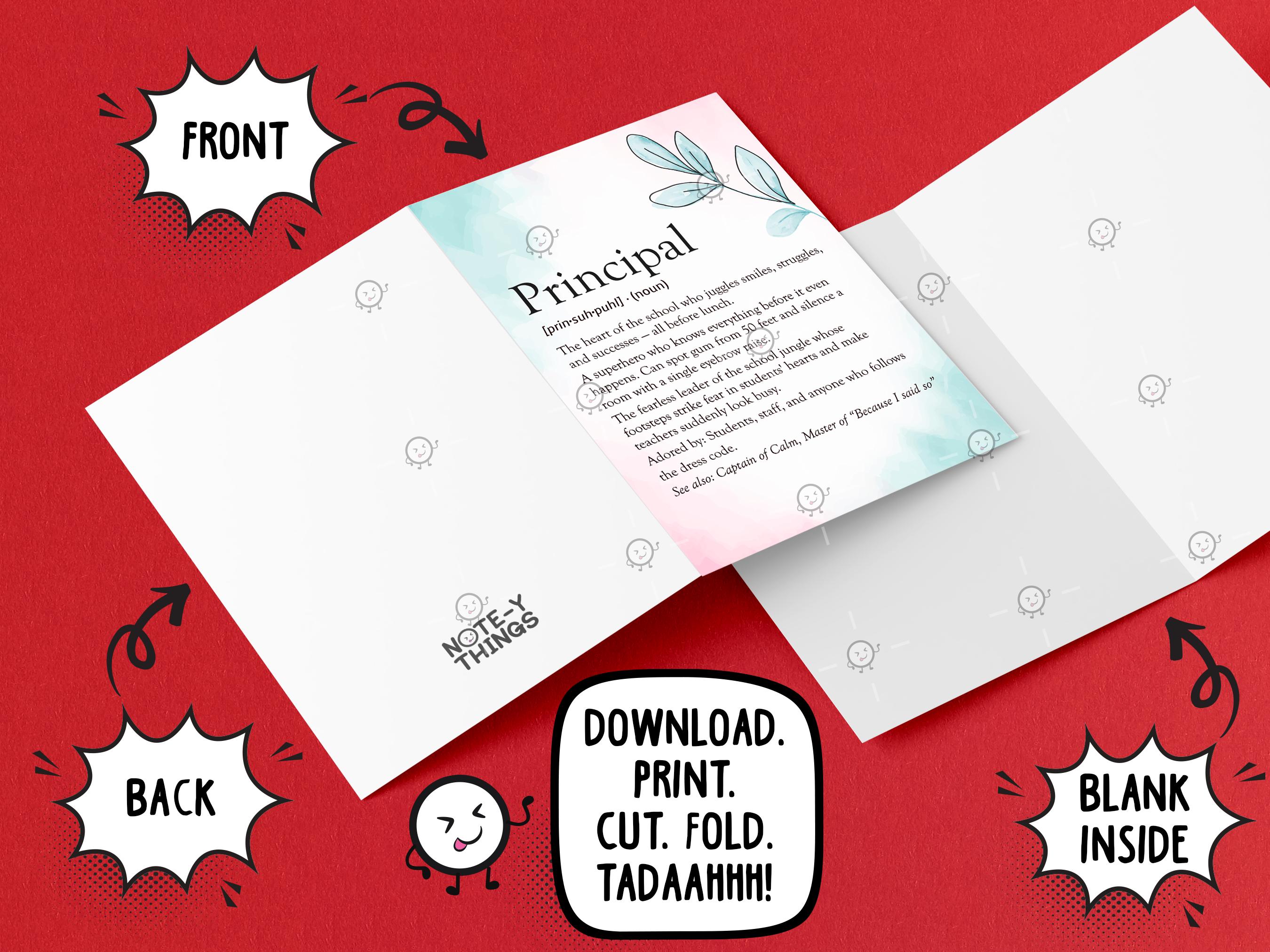School Principal Gift, Printable Principal Appreciation Card, National ...