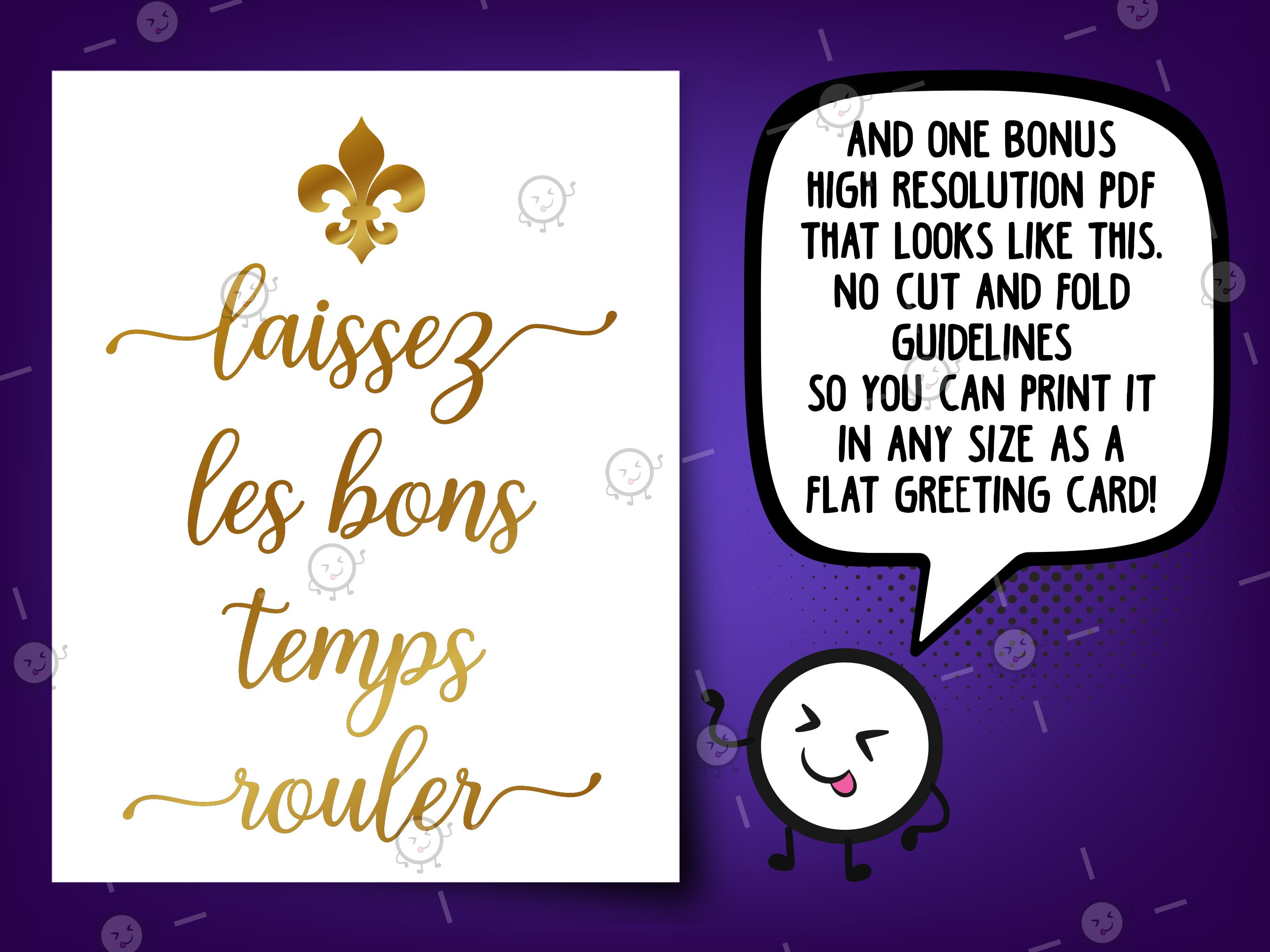 INSTANT DOWNLOAD Gold Mardi Gras Card, Printable Card, Laissez Les Bon ...