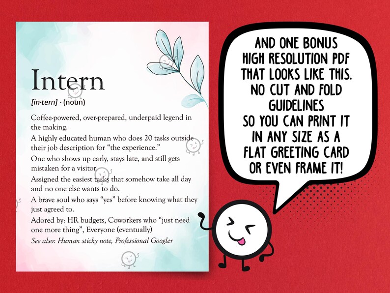 Funny Intern Card, Printable Intern Gift for Intern Day Gift, Intern ...